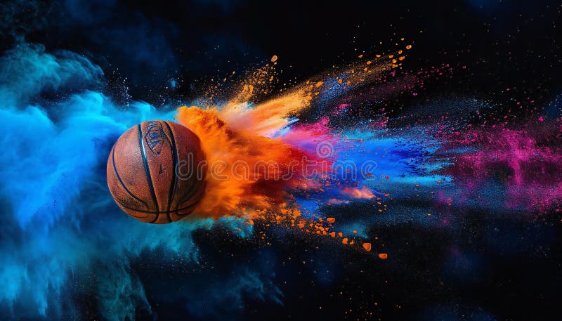 Dynamic Basketball in Motion Vibrant Powder Explosion Stock ...