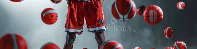 Dynamic Basketball Player in Action with Multiple Floating Balls in a ...