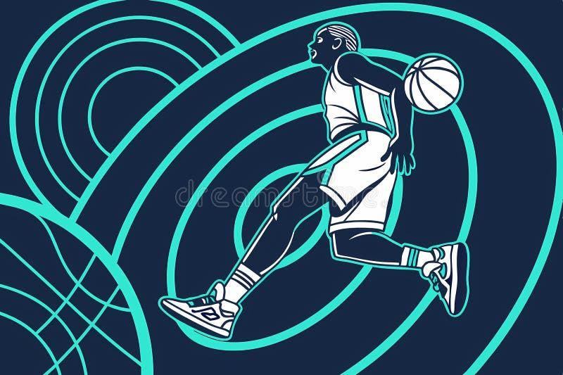 Dynamic Basketball Player Illustration with Abstract Background in Teal ...