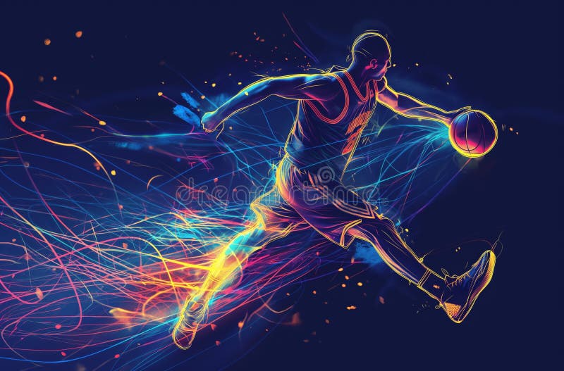 Dynamic Basketball Player Neon Illustration Stock Image - Image of play ...