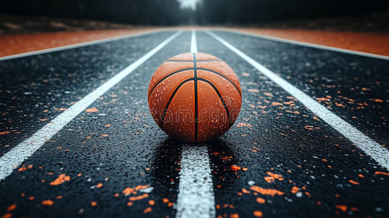 Dynamic Basketball Scene on a Rainy Track Surface with Texture Stock ...