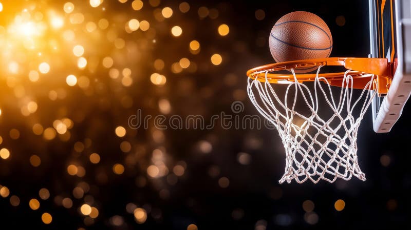 Dynamic Basketball Shot with Glowing Background Lights Stock ...