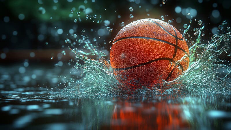 Dynamic Basketball Splashing in Water with Vibrant Colors Stock ...