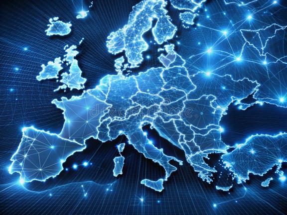 Dynamic Big Data Visualization of Europe Futuristic Abstract Map ...