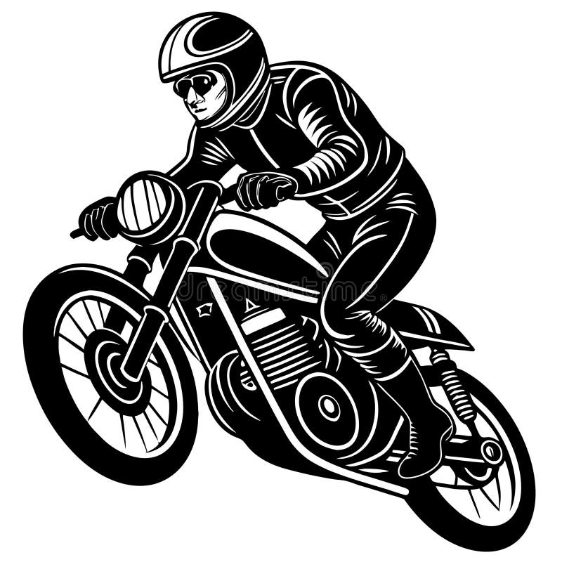 Dynamic Biker Riding Classic Motorcycle Vintage Style Illustration for Custom Design Projects ...
