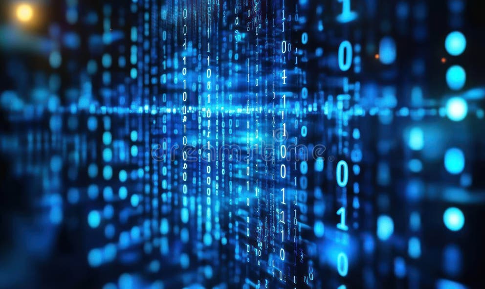 Dynamic Binary Code Visualization With Blue Streams In Motion