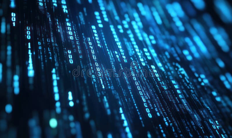 Dynamic Binary Code Visualization With Blue Streams In Motion