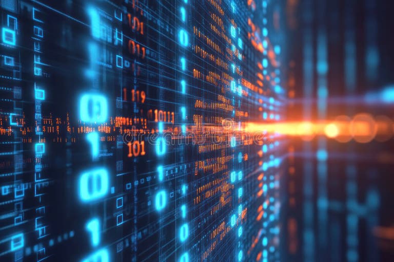 Dynamic Binary Code Visualization with Bright Orange and Blue Streams ...