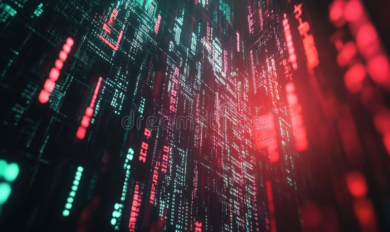 Dynamic Binary Code Visualization with Red Streams in Motion, Representing Data Flow ...