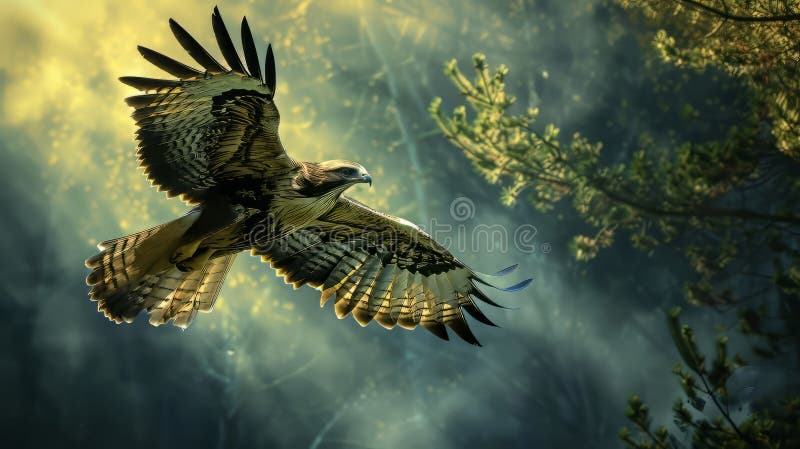 A Dynamic Bird of Prey Soaring in the Sky Stock Illustration ...
