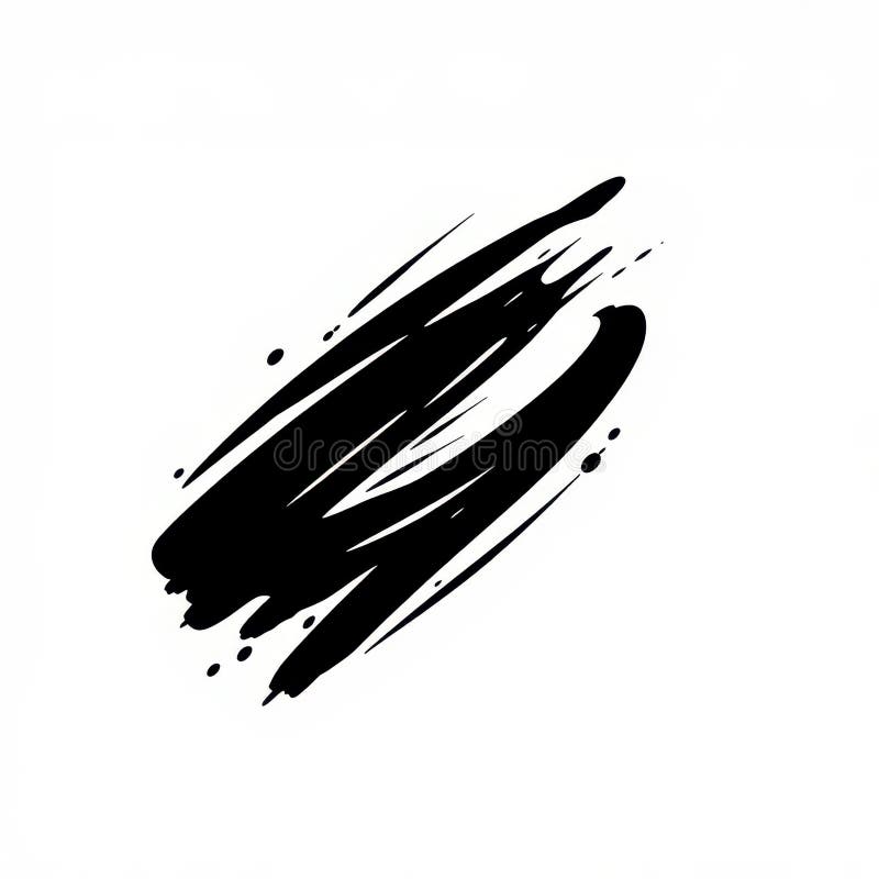 Dynamic Black Brushstroke with Splatter Details on White Background for ...