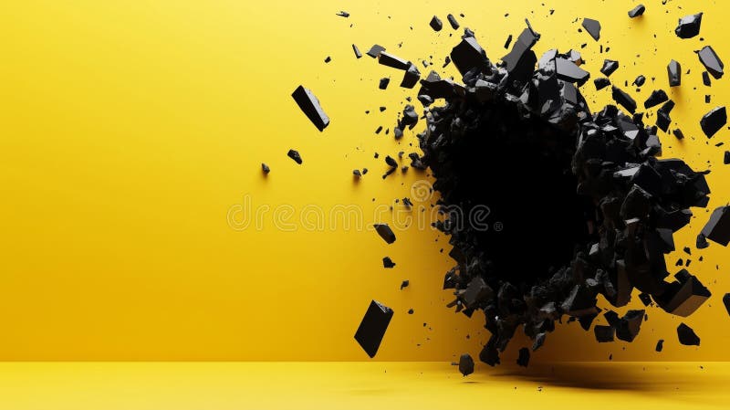 Dynamic Black Explosion Against Vivid Yellow Background Stock ...