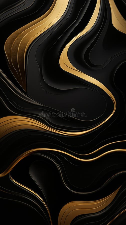 A Dynamic Black and Gold Background with Graceful Wavy Lines Stock ...