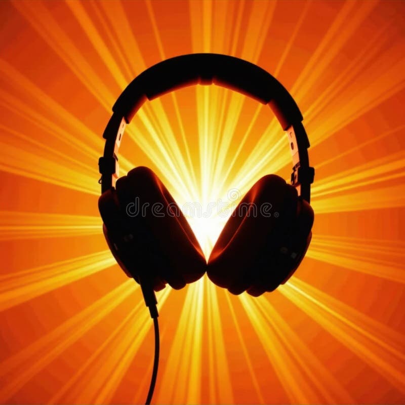 Dynamic Black Headphone Silhouette, Exploding Orange Backdrop, Sharp ...