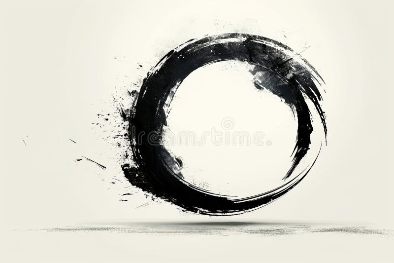 Dynamic Black Ink Brush Stroke Circle on Light Background, Symbol of ...