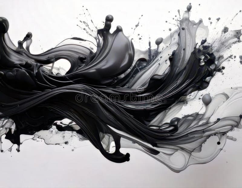 Dynamic Black Ink Flowing on a Solid White Background Stock ...