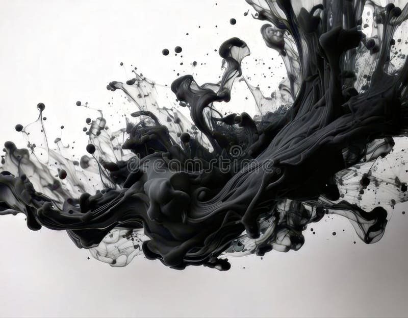 Dynamic Black Ink Flowing on a Solid White Background Stock ...