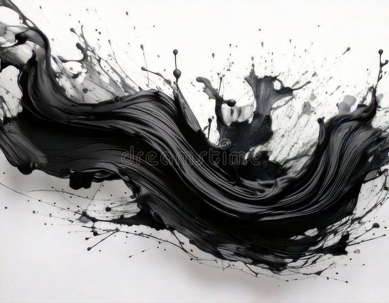 Dynamic Black Ink Flowing on a Solid White Background Stock ...