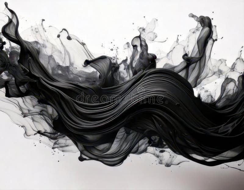 Dynamic Black Ink Flowing on a Solid White Background Stock ...