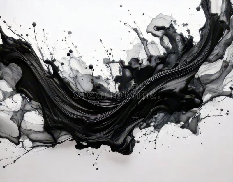 Dynamic Black Ink Flowing on a Solid White Background Stock ...