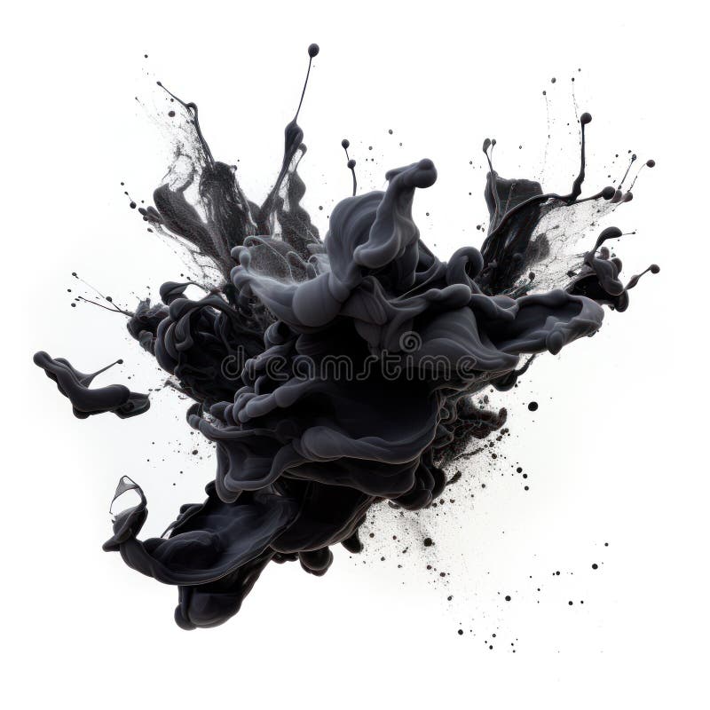 Dynamic Black Ink Splash on White Background. Black Fluid Explosion ...