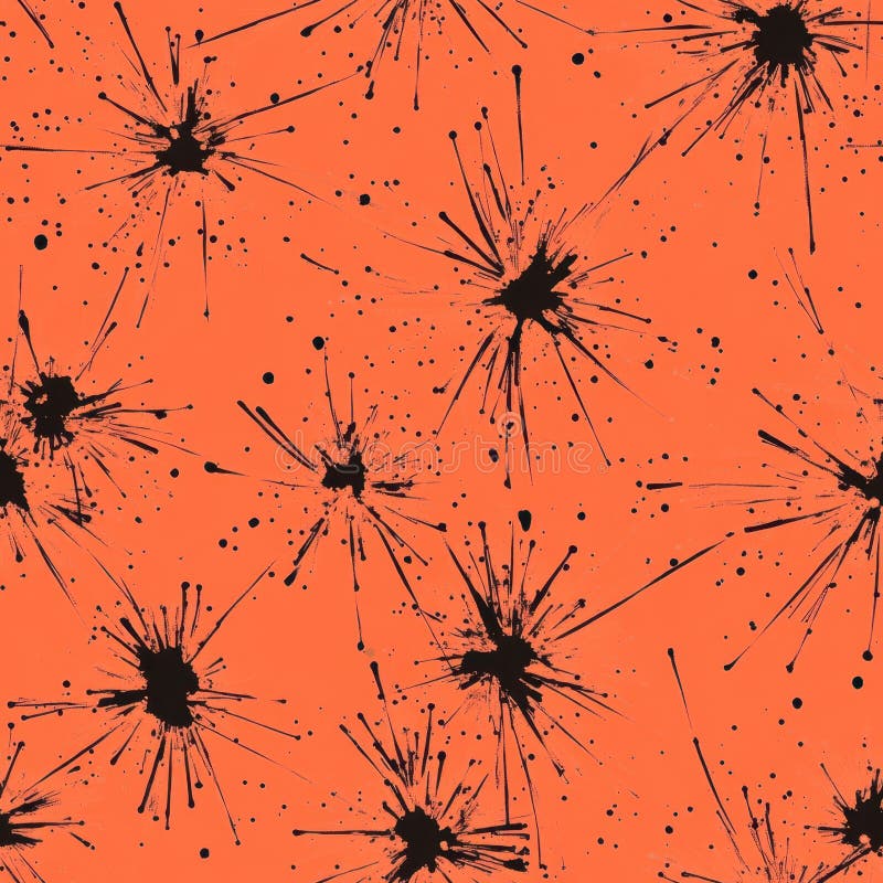Dynamic Black Ink Splatter Pattern on Vibrant Orange Background Stock ...