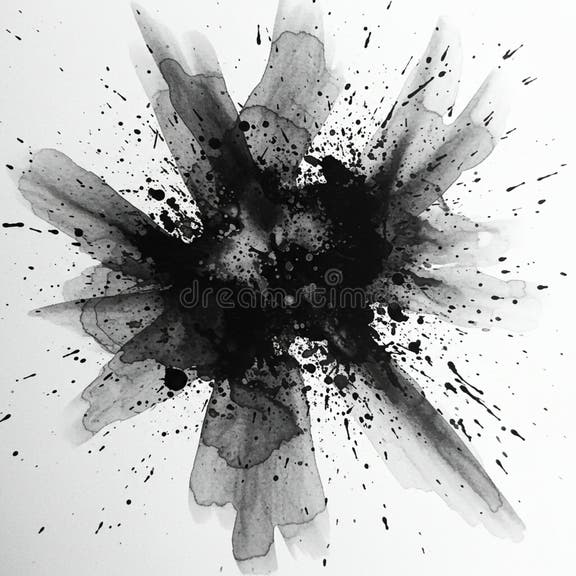 Dynamic Black Ink Splatter on a White Background, Creating an Abstract ...