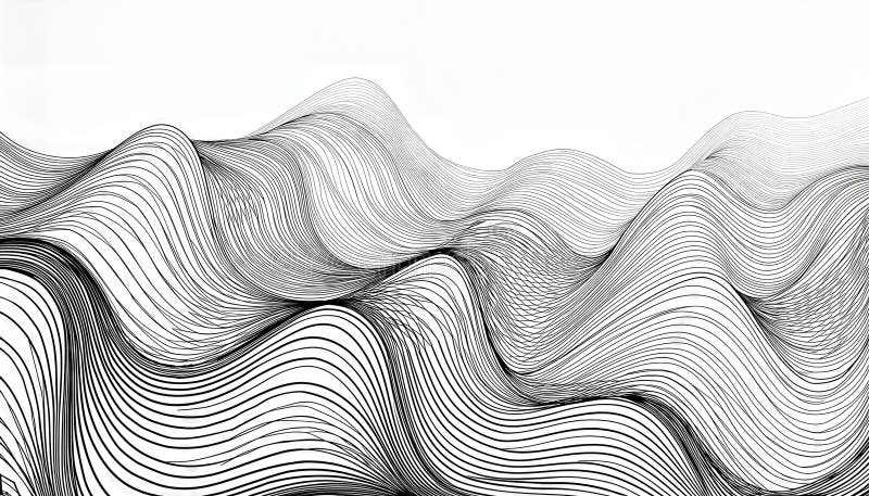 Dynamic Black Line Wave, Abstract Form on Stark White Canvas ...
