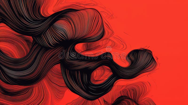 Abstract Flowing Black Lines on Vibrant Red Background Stock Photo ...