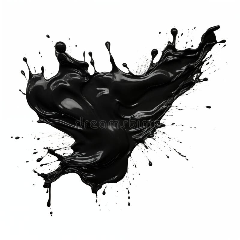 Dynamic Black Paint Splashes Create an Abstract Design Against a Clean ...
