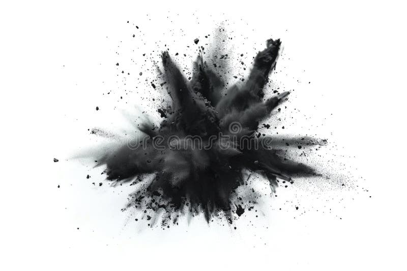 A Dynamic Black Powder Explosion Against a White Backdrop, Perfect for ...