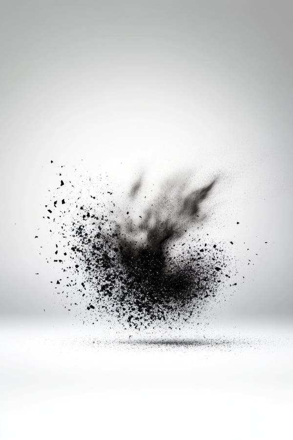 Dynamic Black Powder Explosion on White Background Creating Abstract ...