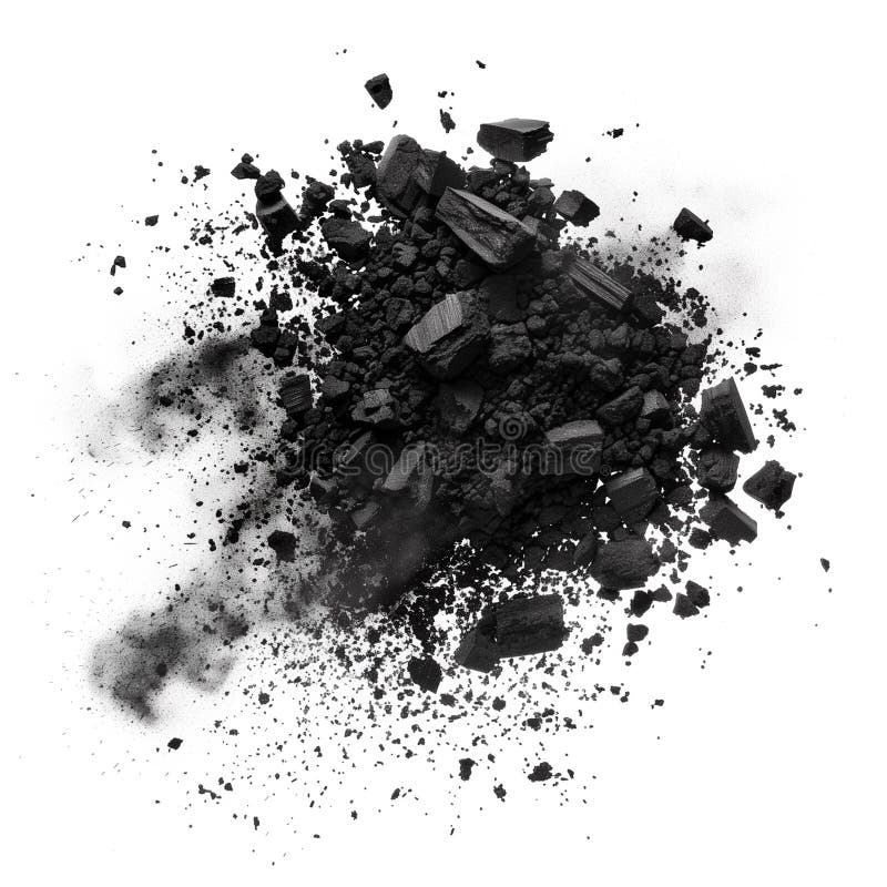 Dynamic Black Rock Explosion with Debris on White Background Stock ...