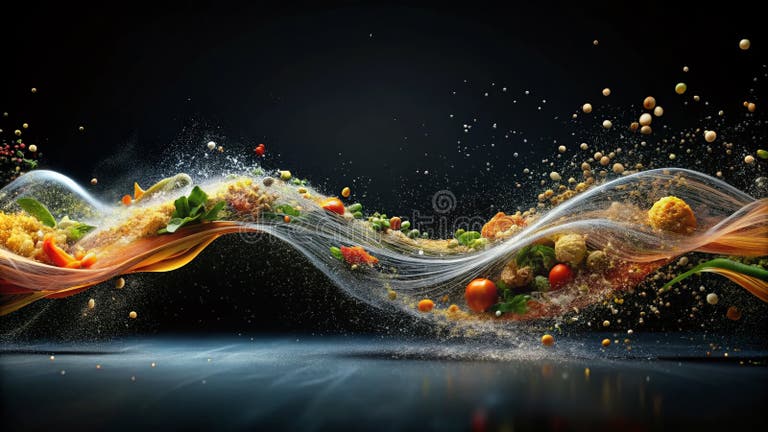 Dynamic Black Wave Abstract Background for Culinary Food Photography a ...