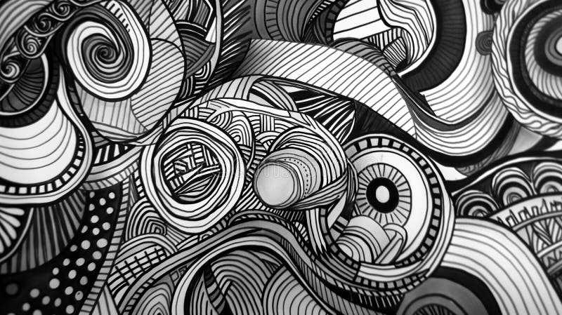 Dynamic Black and White Abstract Design with Swirling, Intricate ...