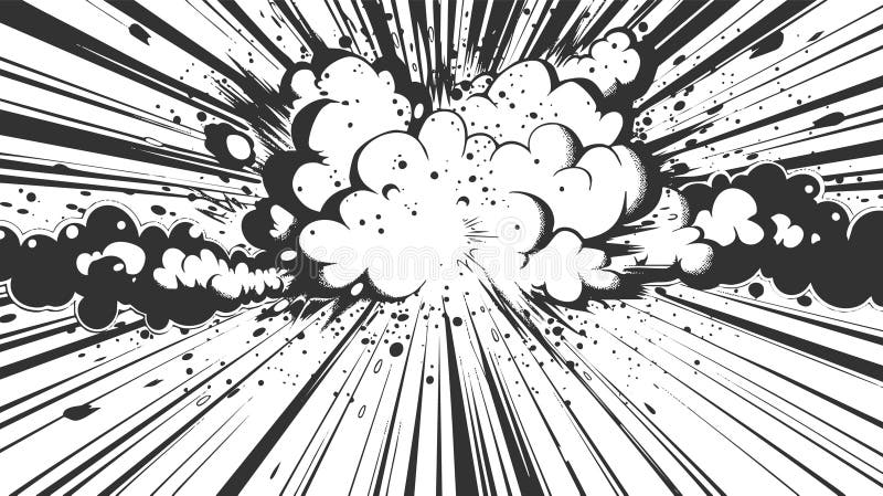 Dynamic Black and White Comic Explosion with Clouds and Lines. Stock ...