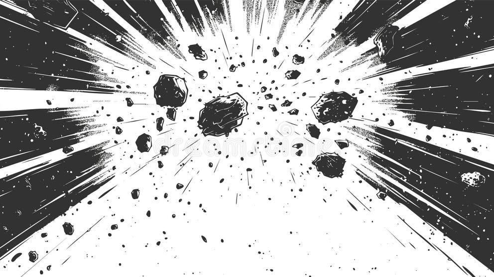 Dynamic Black and White Comic Explosion with Debris and Motion Lines ...
