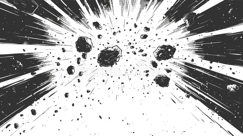 Dynamic Black and White Comic Explosion with Debris and Motion Lines ...