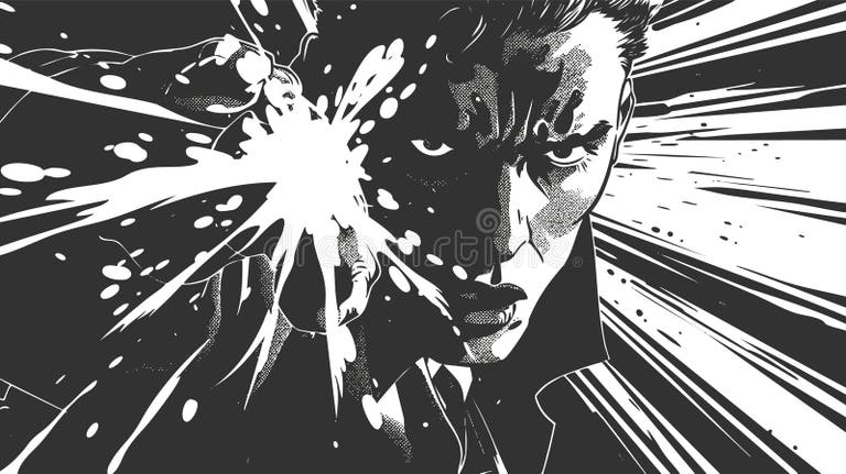 Dynamic Black and White Comic Illustration with Intense Facial ...