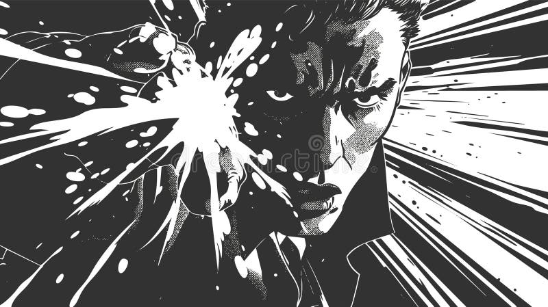 Dynamic Black and White Comic Illustration with Intense Facial ...