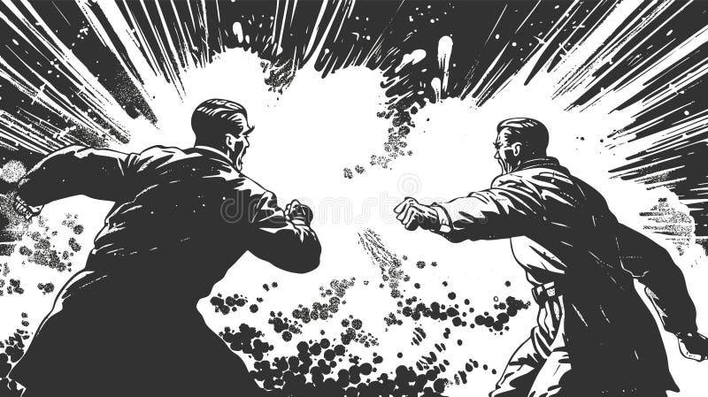 Dynamic Black and White Comic Illustration of Two Figures in a Dramatic ...