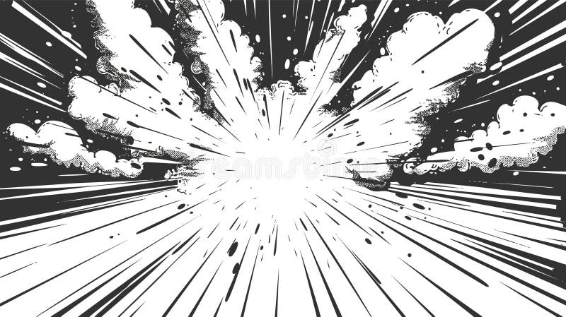 Dynamic Black and White Comic-style Explosion with Clouds and Motion ...
