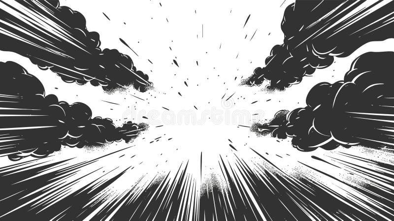 Dynamic Black and White Comic-style Explosion with Dramatic Clouds and ...