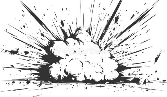 Dynamic Black and White Comic-style Explosion Illustration with Smoke ...