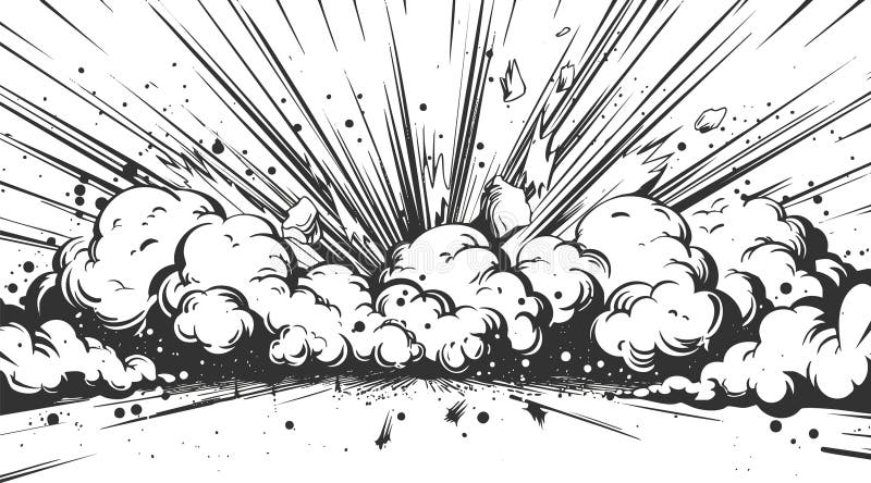 Dynamic Black and White Comic-style Explosion Illustration with Smoke ...