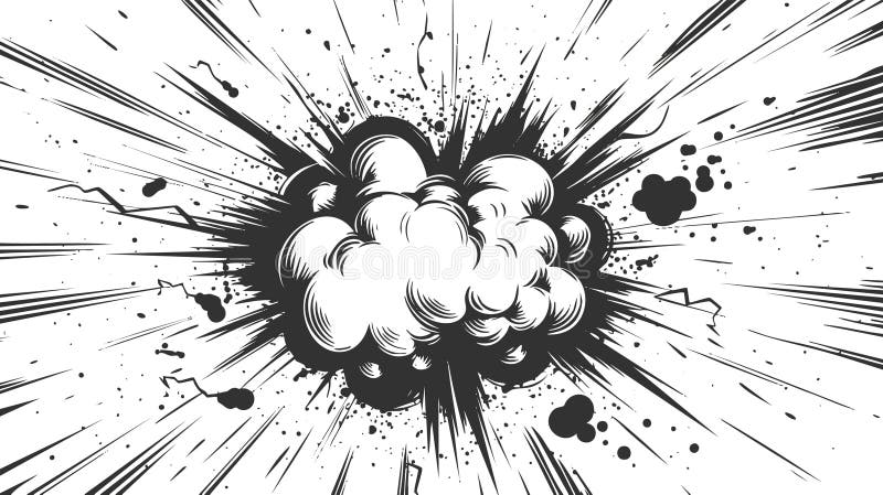 Dynamic Black and White Comic-style Explosion Illustration with ...