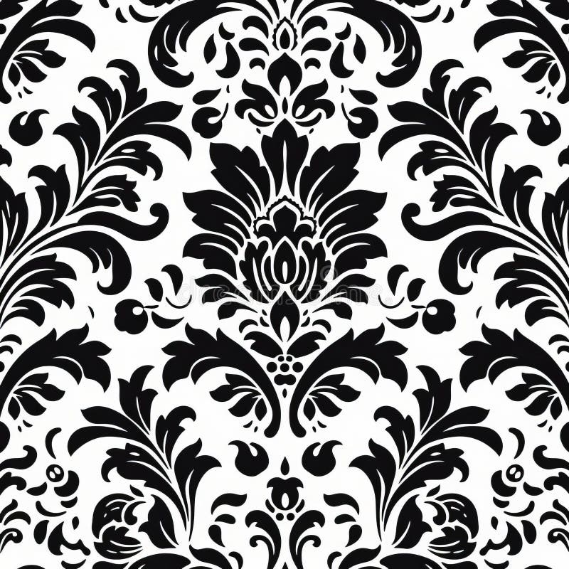 Dynamic Black and White Damask Pattern with Elegant Inking Techniques ...