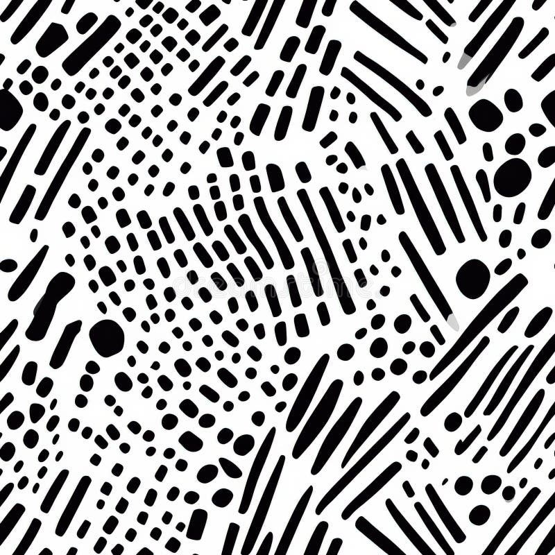 A Dynamic Black and White Doodle Pattern of Overlapping Dots, Dashes, and Diagonal Lines Stock ...