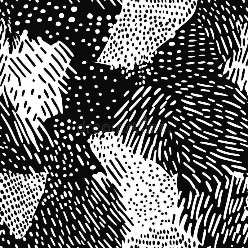 A Dynamic Black and White Doodle Pattern of Overlapping Dots, Dashes ...