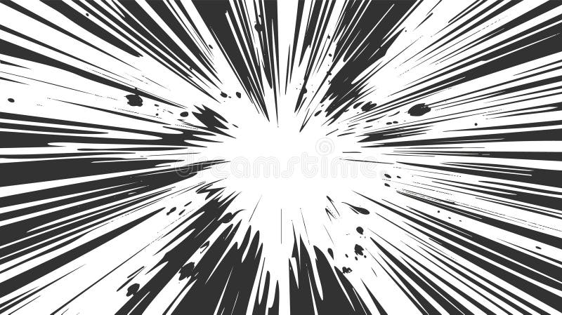 Dynamic Black and White Explosion Burst with Comic Book Style Lines ...
